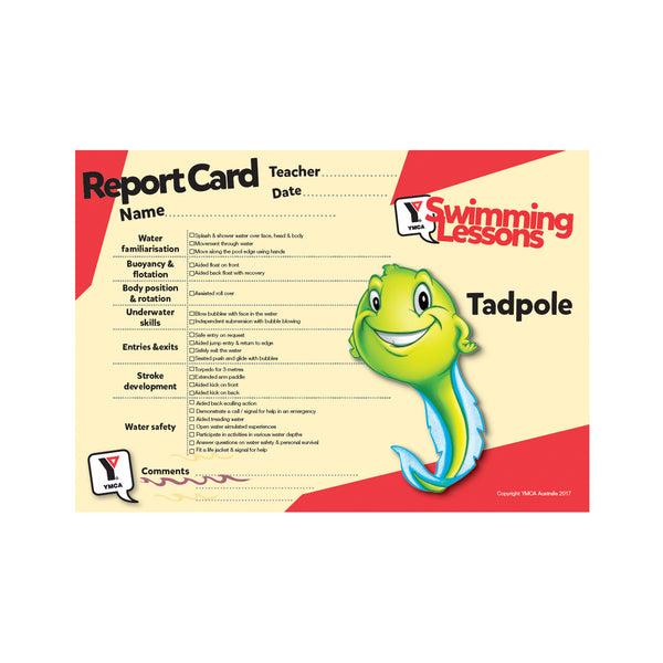 Swim Lesson Report Cards - Tadpole - A5 – YMCA Gear